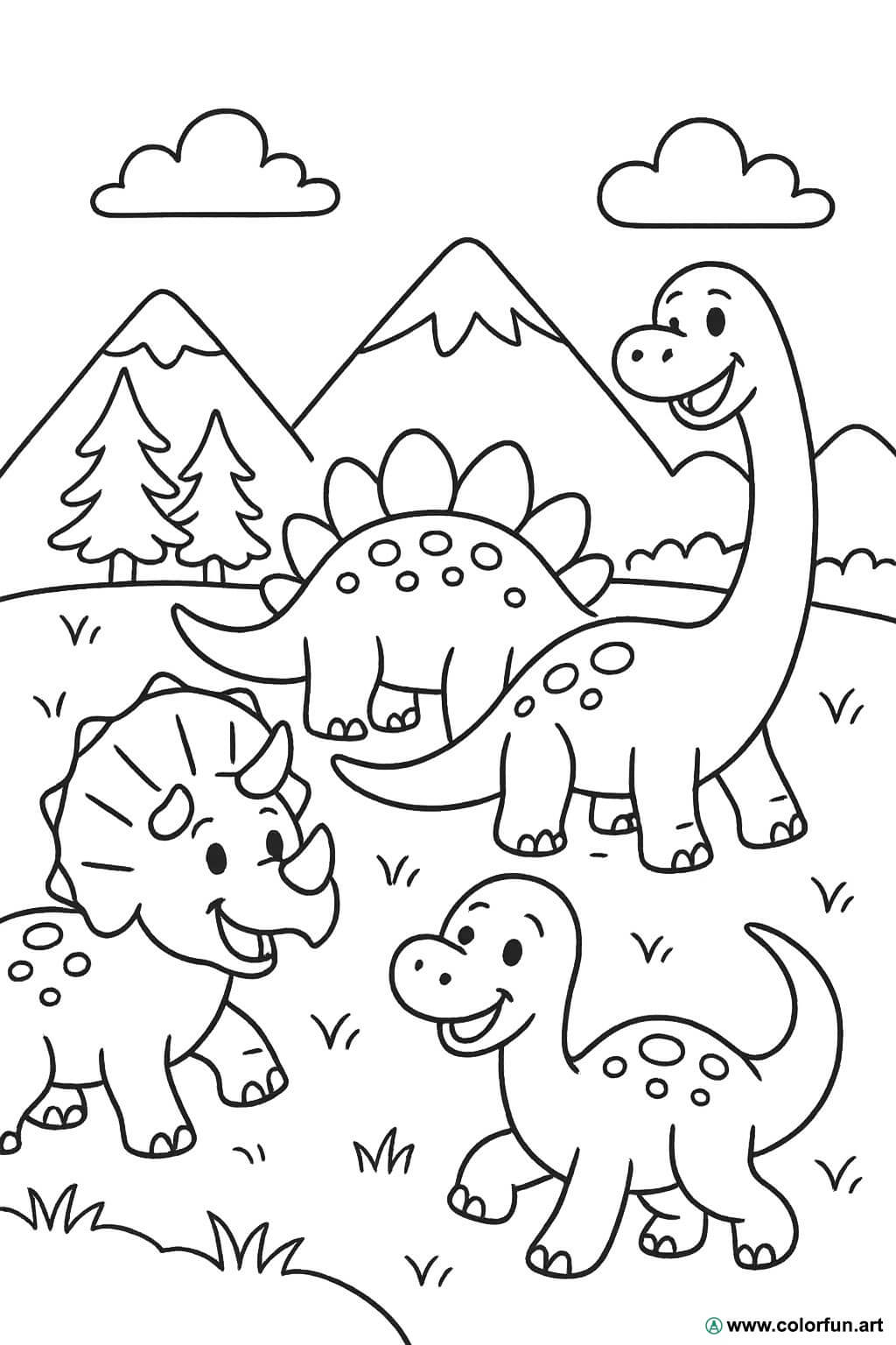 Planșă de colorat cu dinozauri în grup Descărcați sau tipăriți gratuit