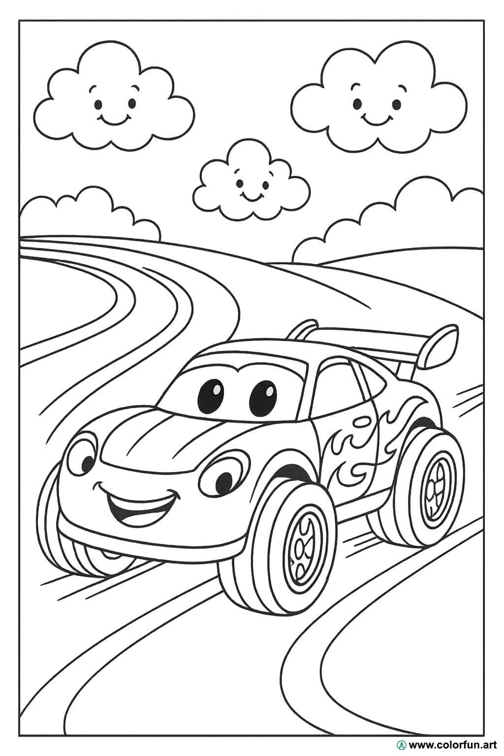 Coloriage de voiture de course cartoon à Télécharger ou à Imprimer ...