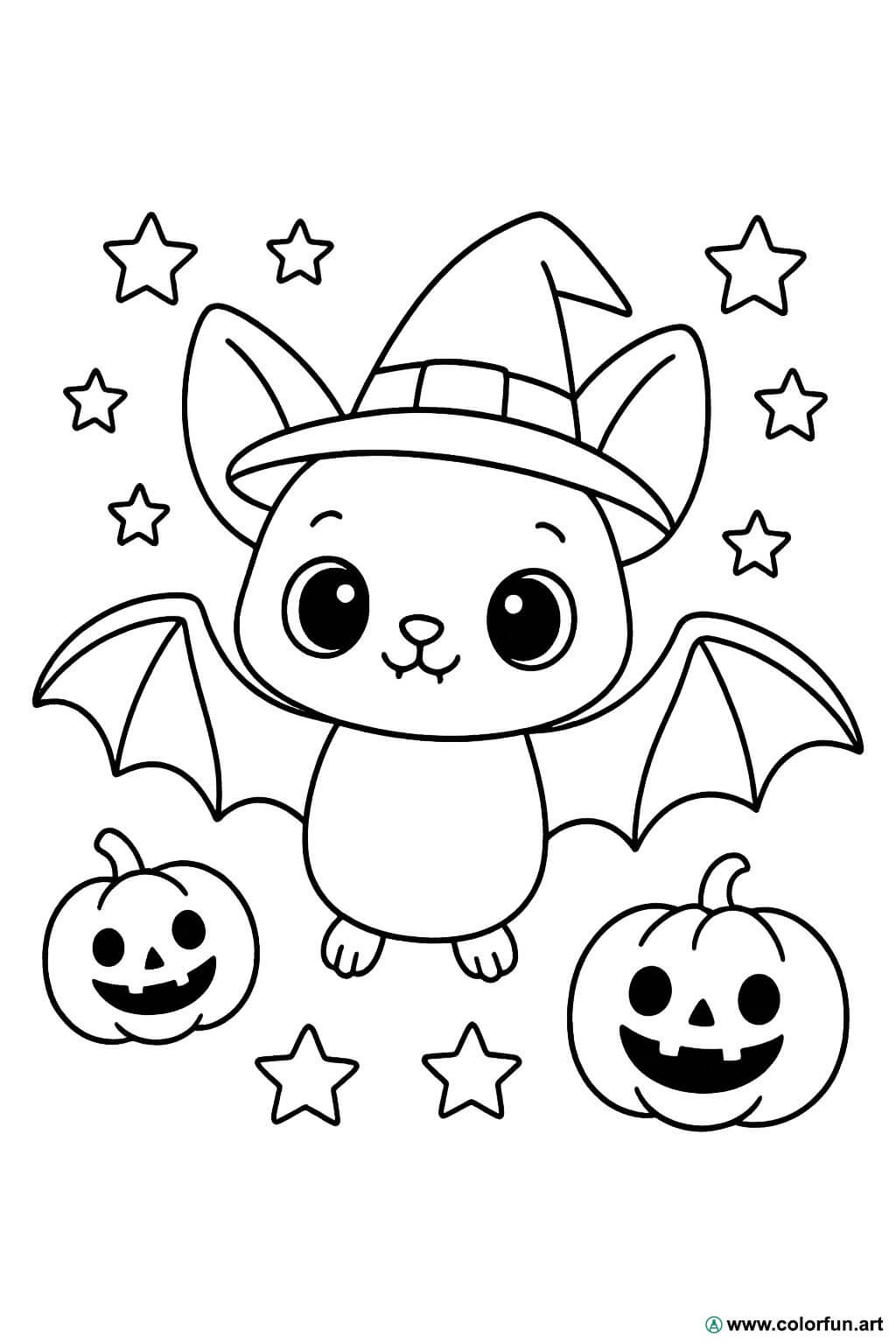 Cute bat coloring page for Halloween Download or Print for free