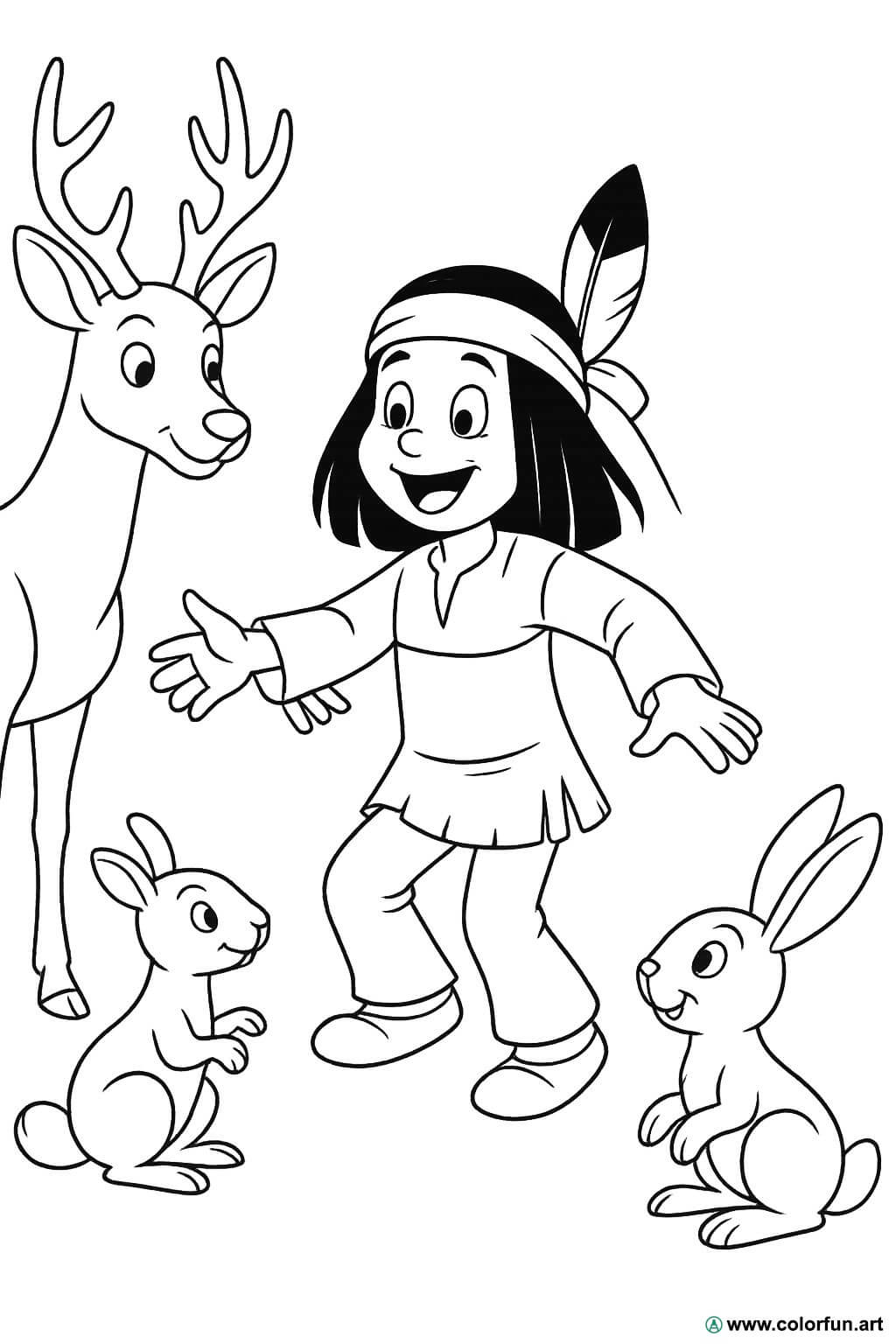 Yakari and the Animals Coloring Page Download or Print for free