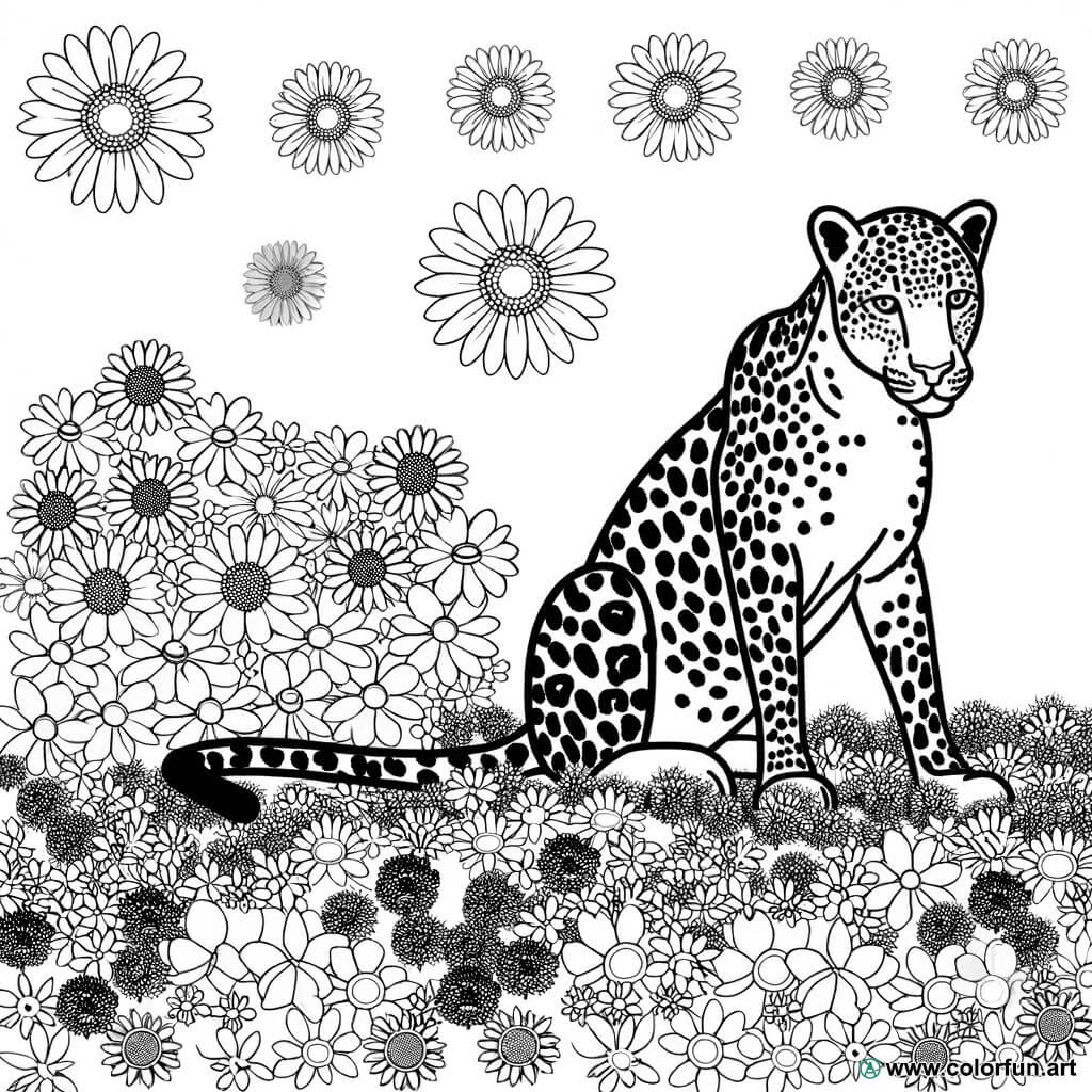 Leopard coloring page with flowers Download or Print for free