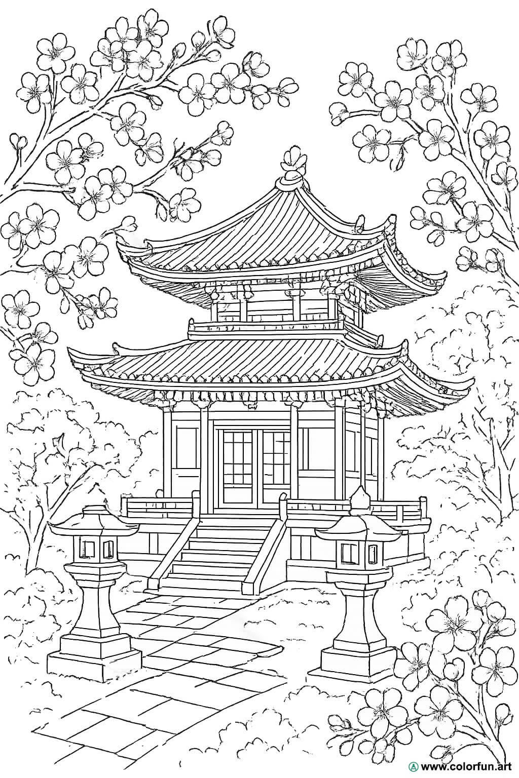 Coloring page of ancient Japanese temples Download or Print for free