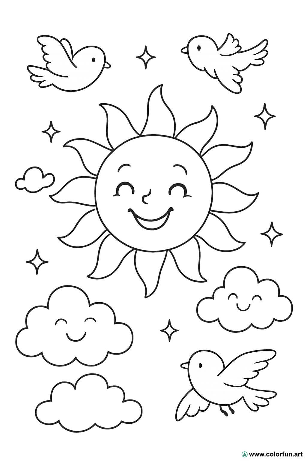 Joyful sun coloring page Download or Print for free