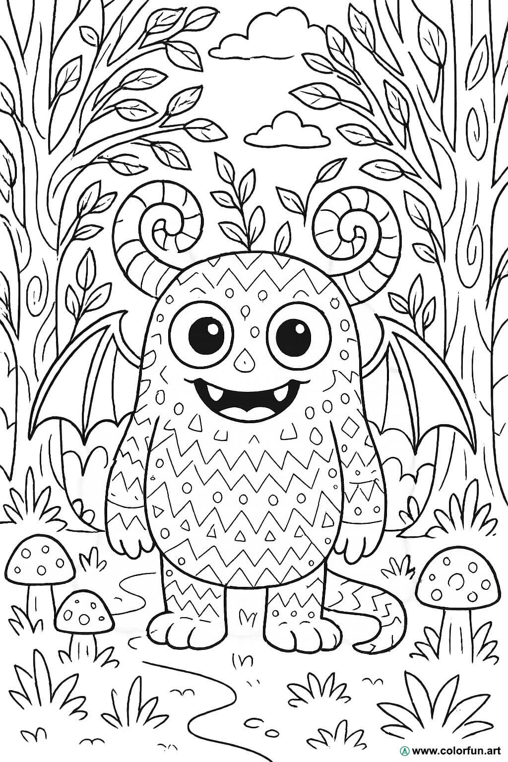 Coloriage d'un monstre effrayant et créatif à Télécharger ou à Imprimer ...