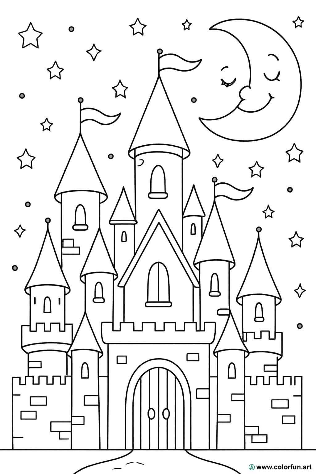 Dibujo para colorear de un castillo de princesa estrellado Descargar o ...
