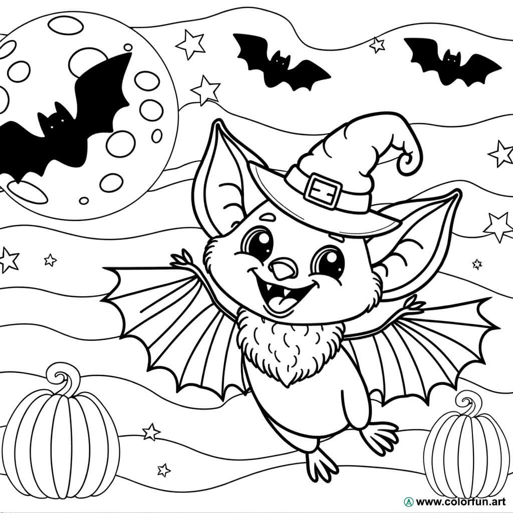 Creative coloring page of bats for Halloween Download or Print for free