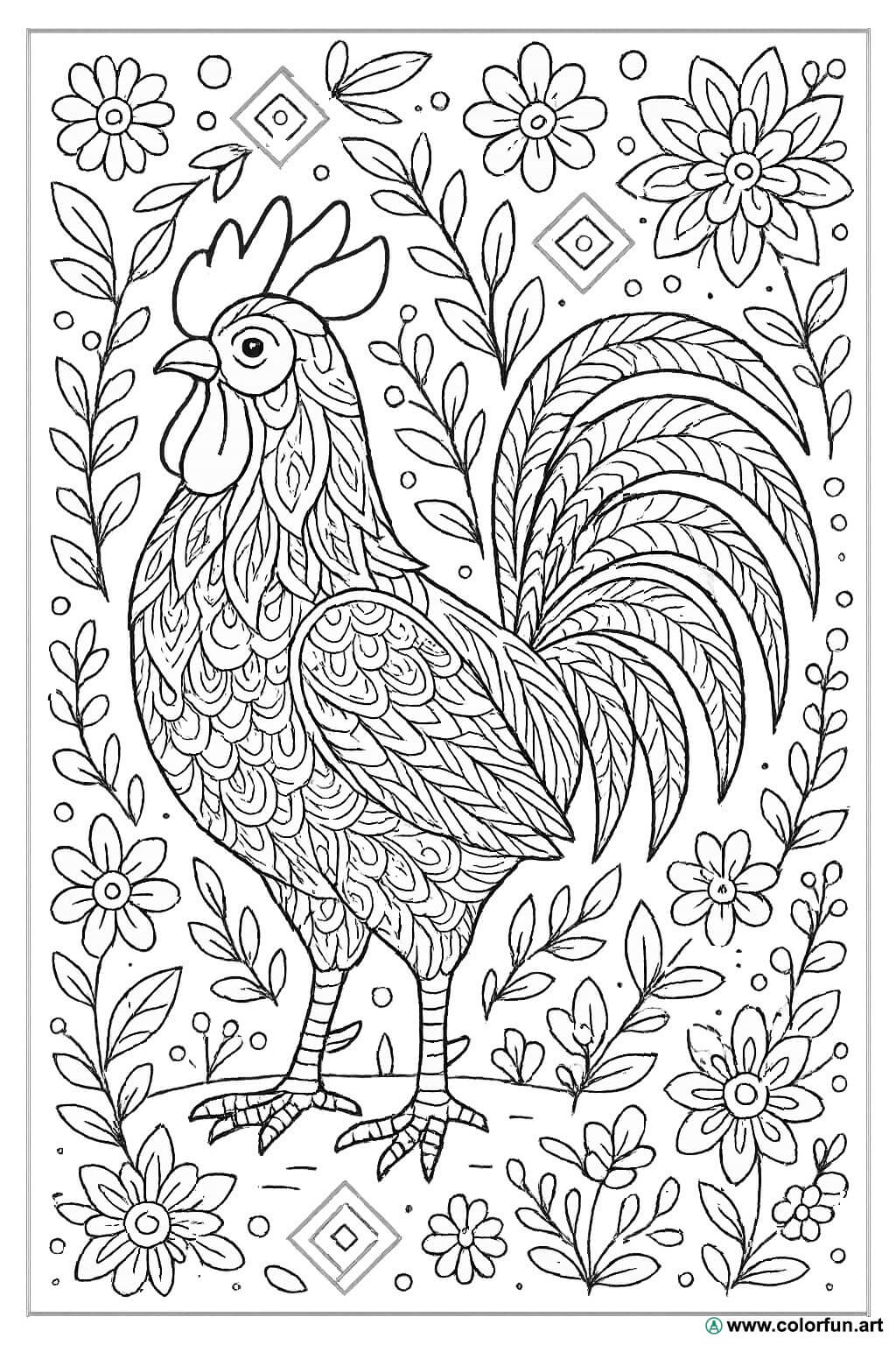Decorative rooster coloring page Download or Print for free