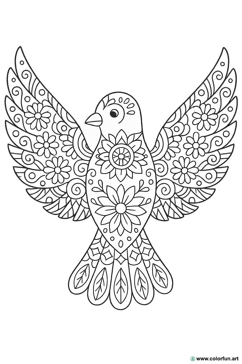 Kleurplaat van een mandala-vogel met patronen Gratis te downloaden of ...