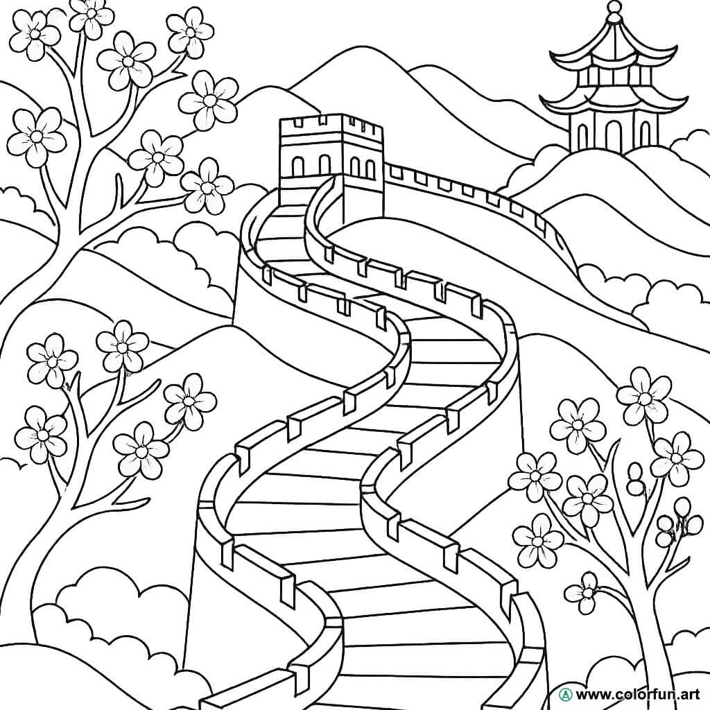 Dibujo para colorear de paisajes en China Descargar o Imprimir de forma ...