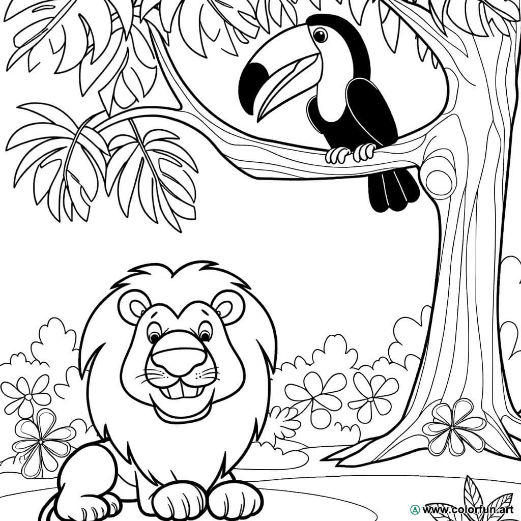 Easy jungle animals coloring page Download or Print for free