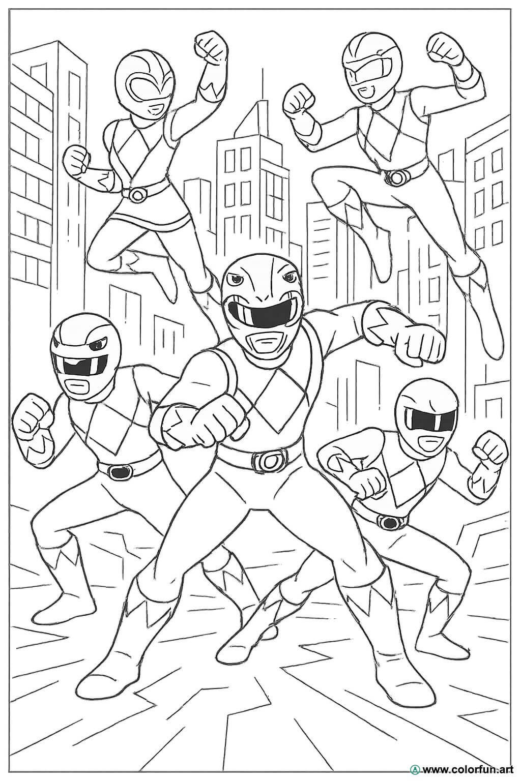 Power Rangers coloring page in action Download or Print for free