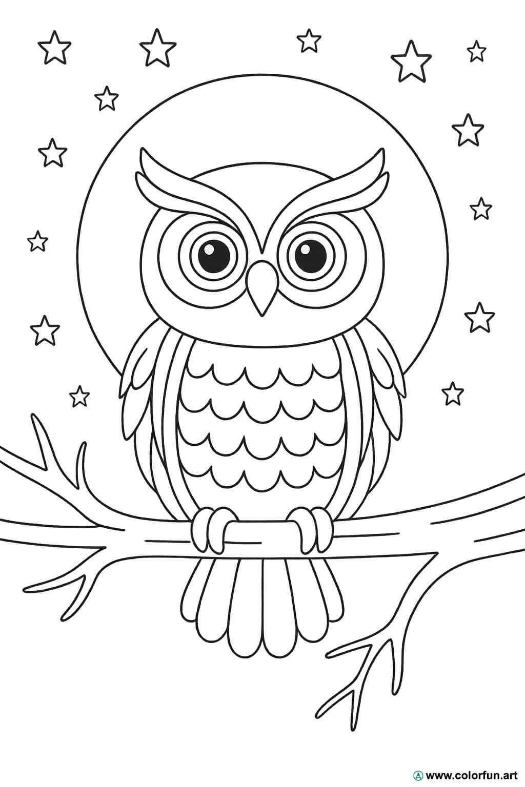 Owl and moon coloring page Download or Print for free
