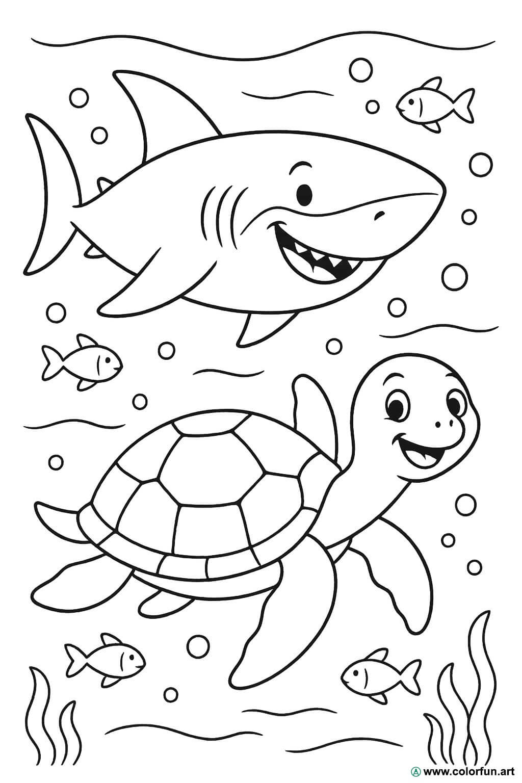 Shark and turtle coloring page Download or Print for free