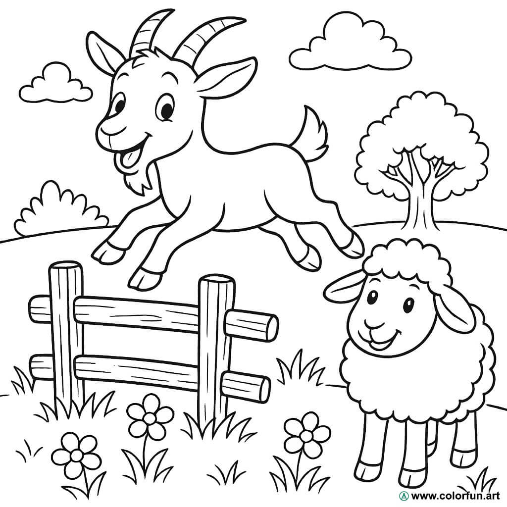 Kleurplaat van de geit en het schaap Gratis te downloaden of af te drukken