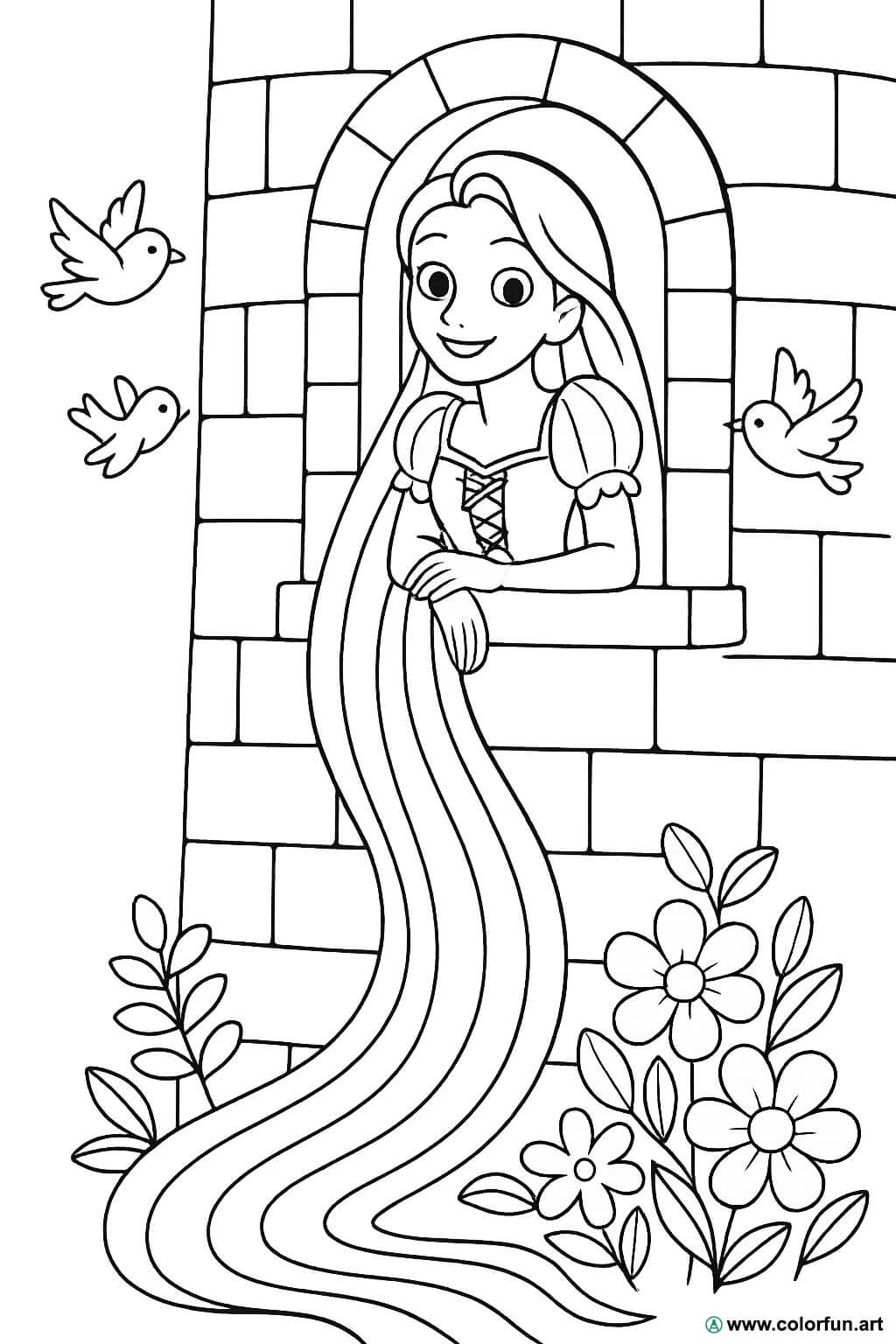 Dibujo para colorear de Rapunzel y su cabello Descargar o Imprimir de ...
