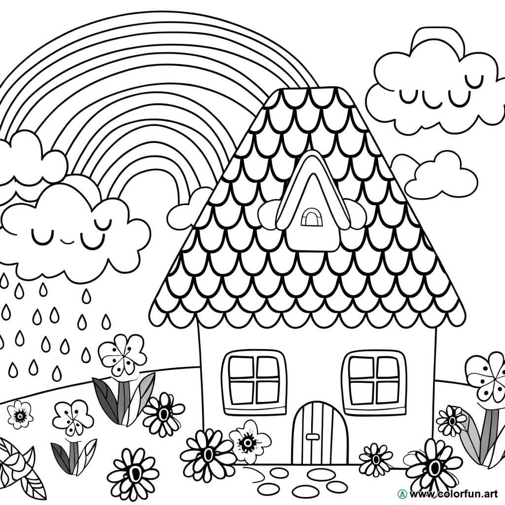 Coloriage de la maison arc-en-ciel à Télécharger ou à Imprimer gratuitement