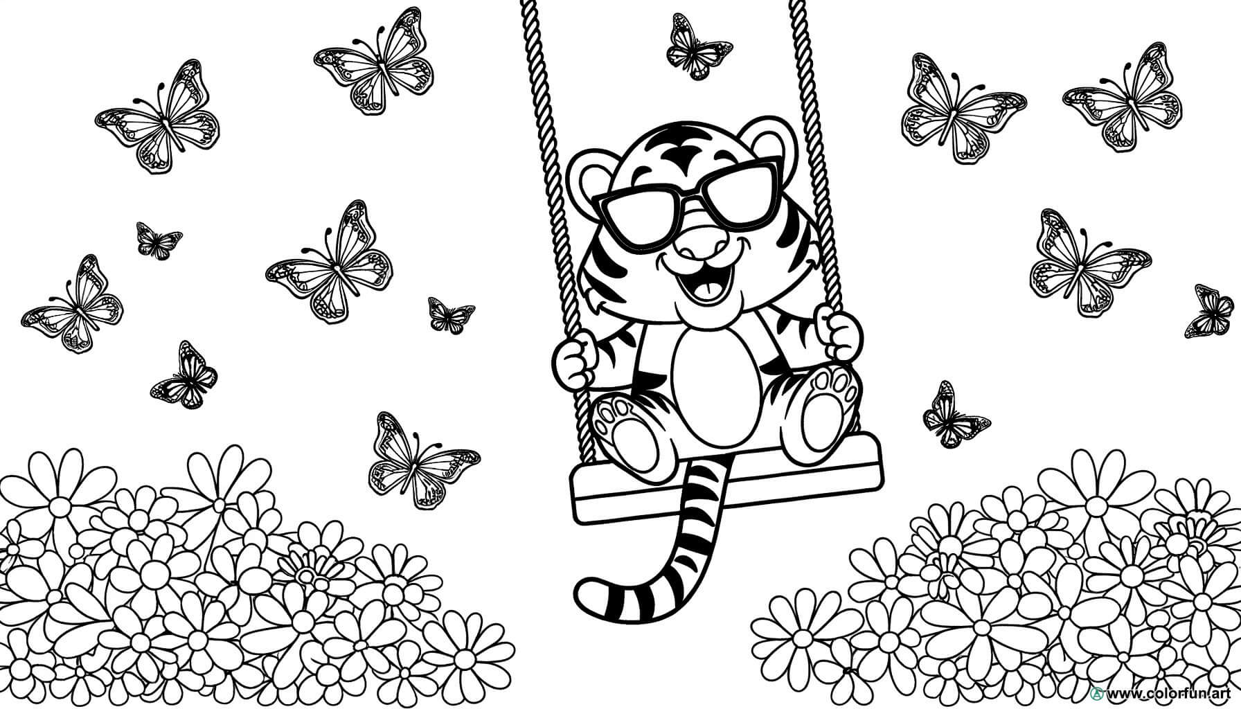 Coloriage amusant du tigre à Télécharger ou à Imprimer gratuitement