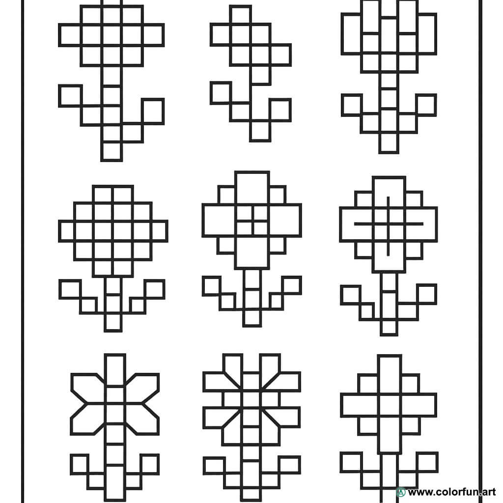 Coloriage de fleurs en pixel art à Télécharger ou à Imprimer gratuitement
