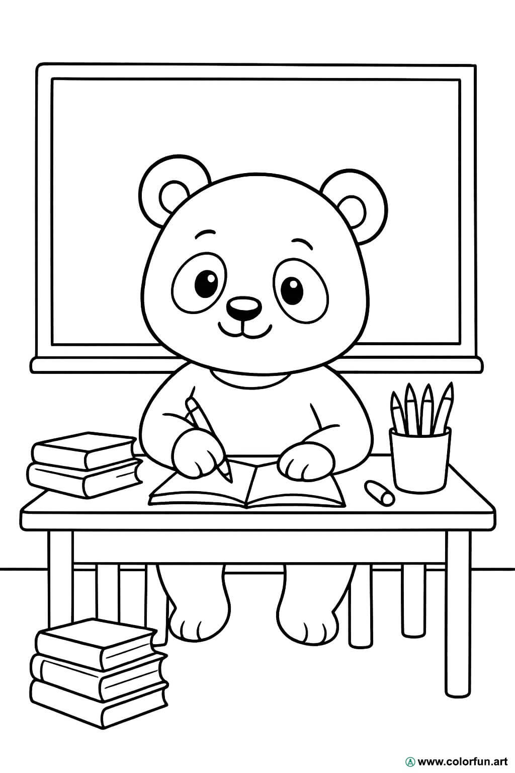 Panda coloring page at school Download or Print for free
