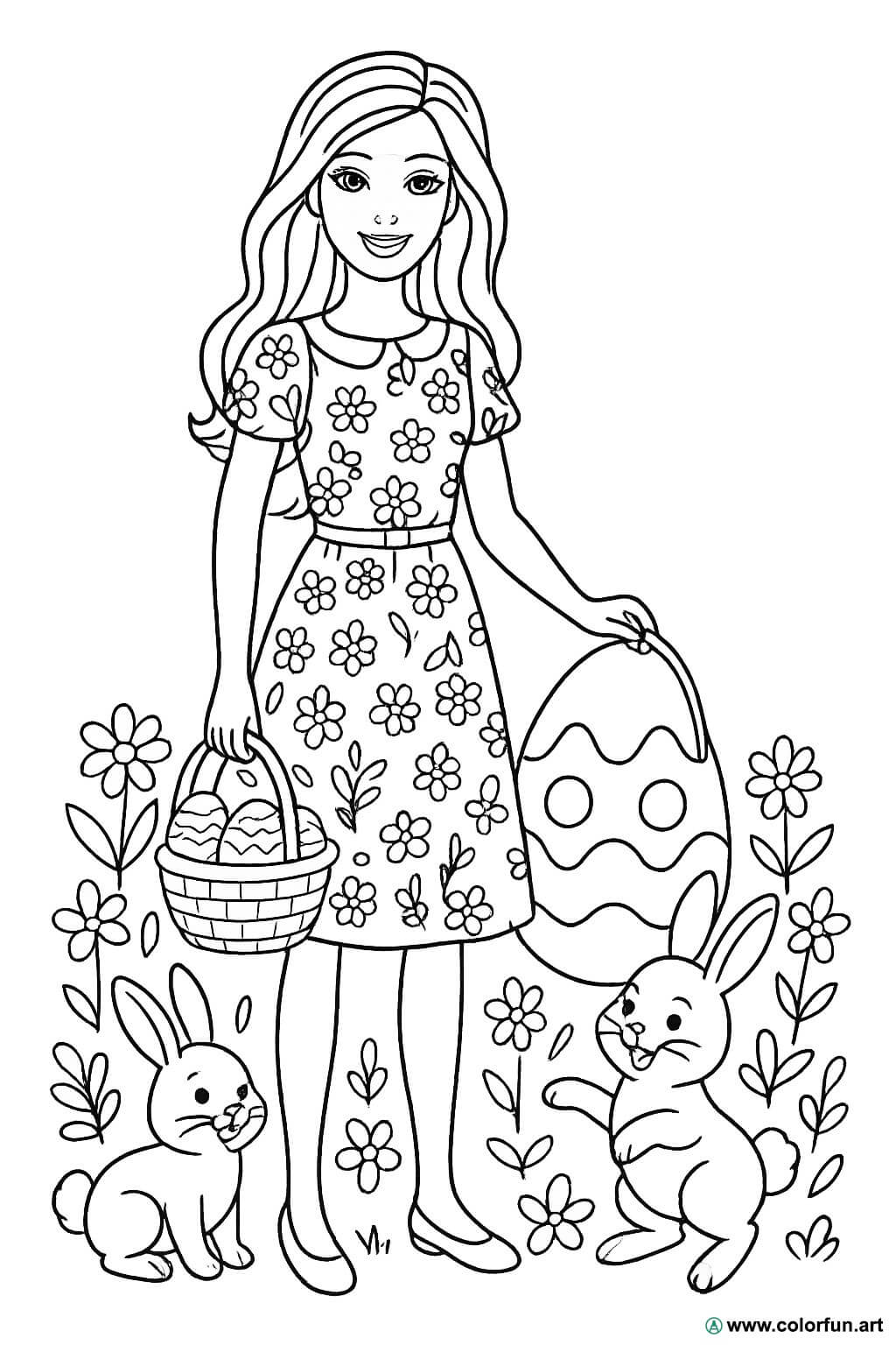Coloriage de Barbie pour Pâques à Télécharger ou à Imprimer gratuitement