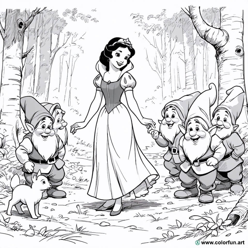 Dibujo para colorear de Blancanieves y los Siete Enanitos Descargar o Imprimir de forma gratuita