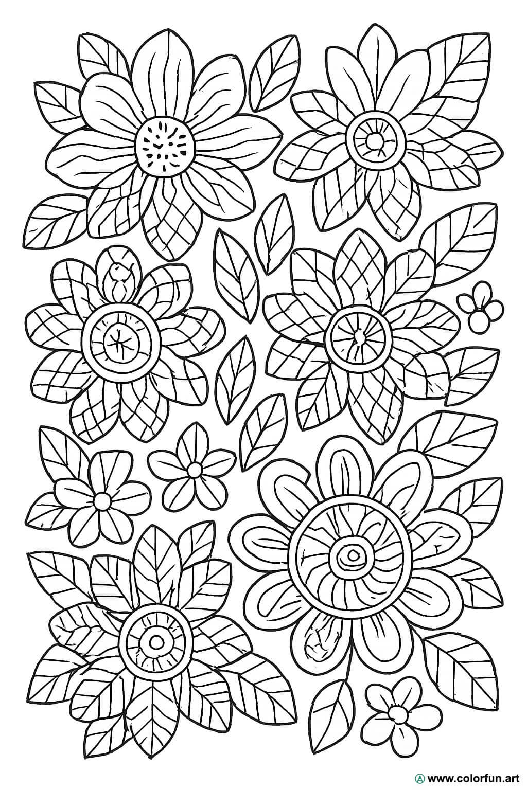 Patterned flower coloring page Download or Print for free