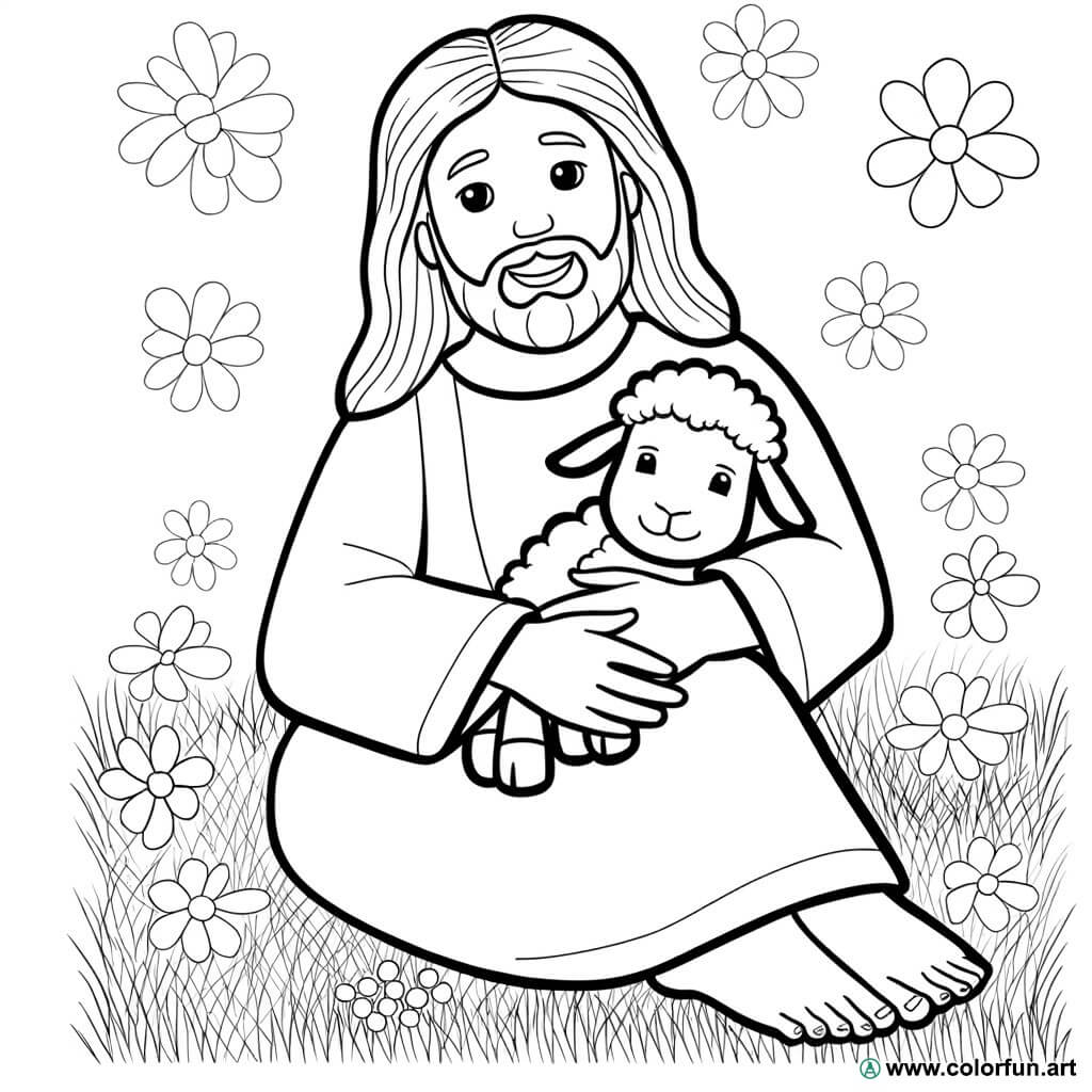 Dibujo para colorear de Jesús y el cordero Descargar o Imprimir de ...