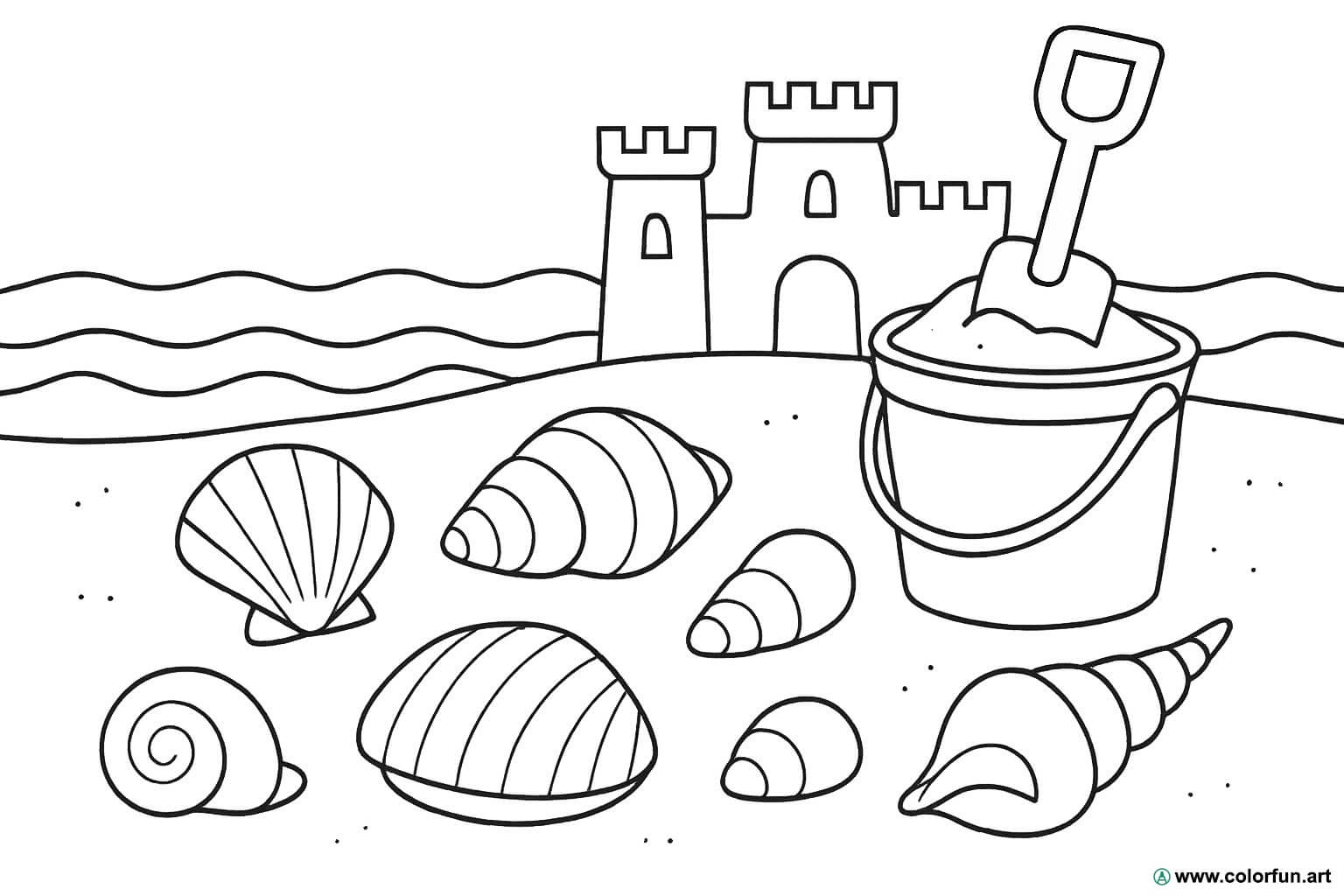 Beach coloring page with seashells Download or Print for free