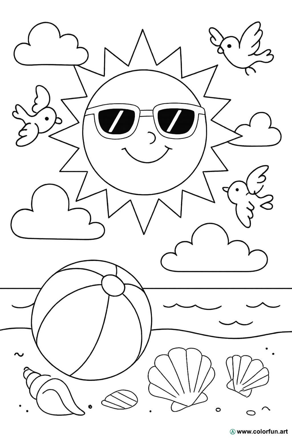 Summer sun coloring page Download or Print for free