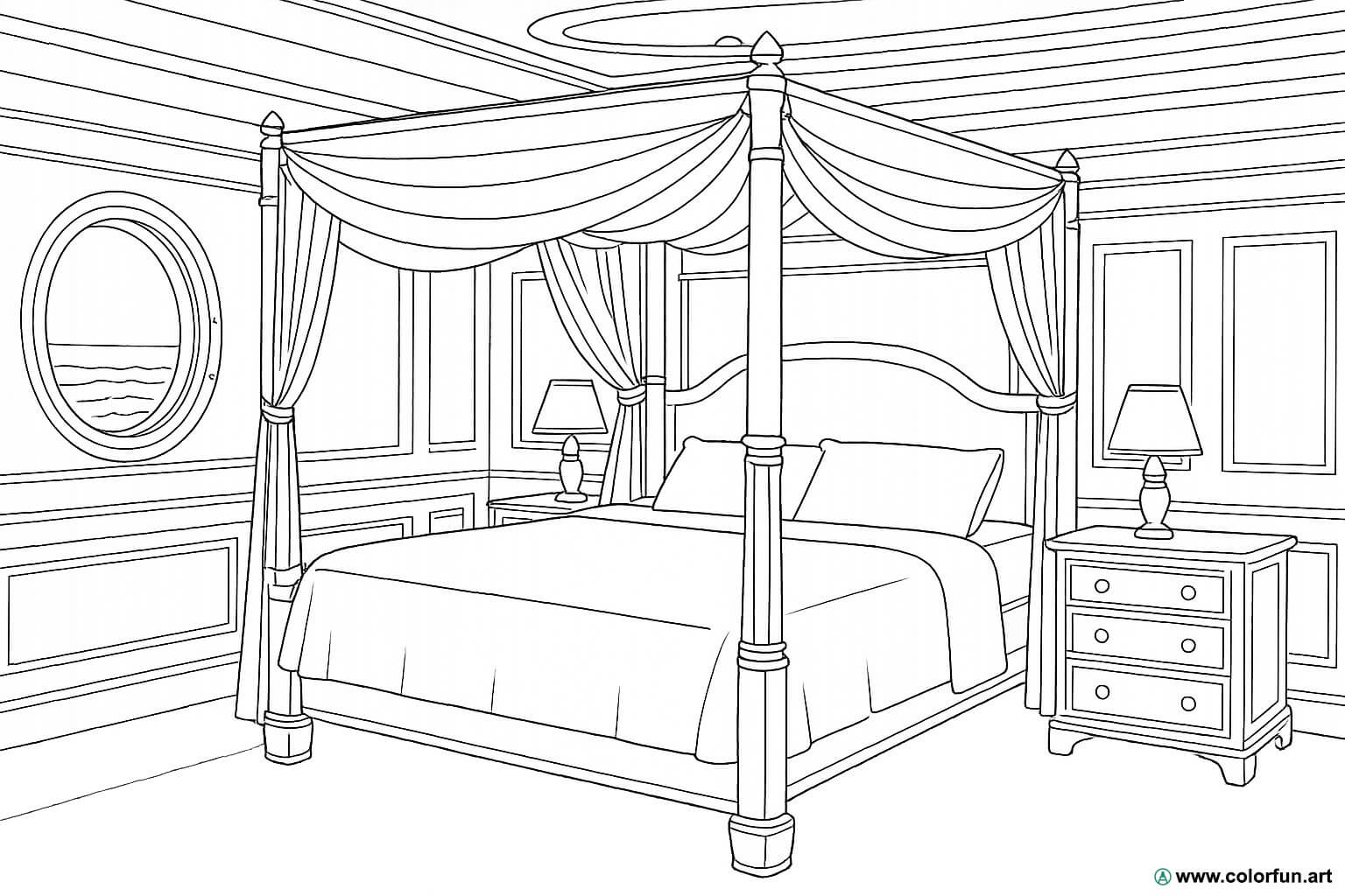 Coloring page of the Titanic's luxury cabin Download or Print for free