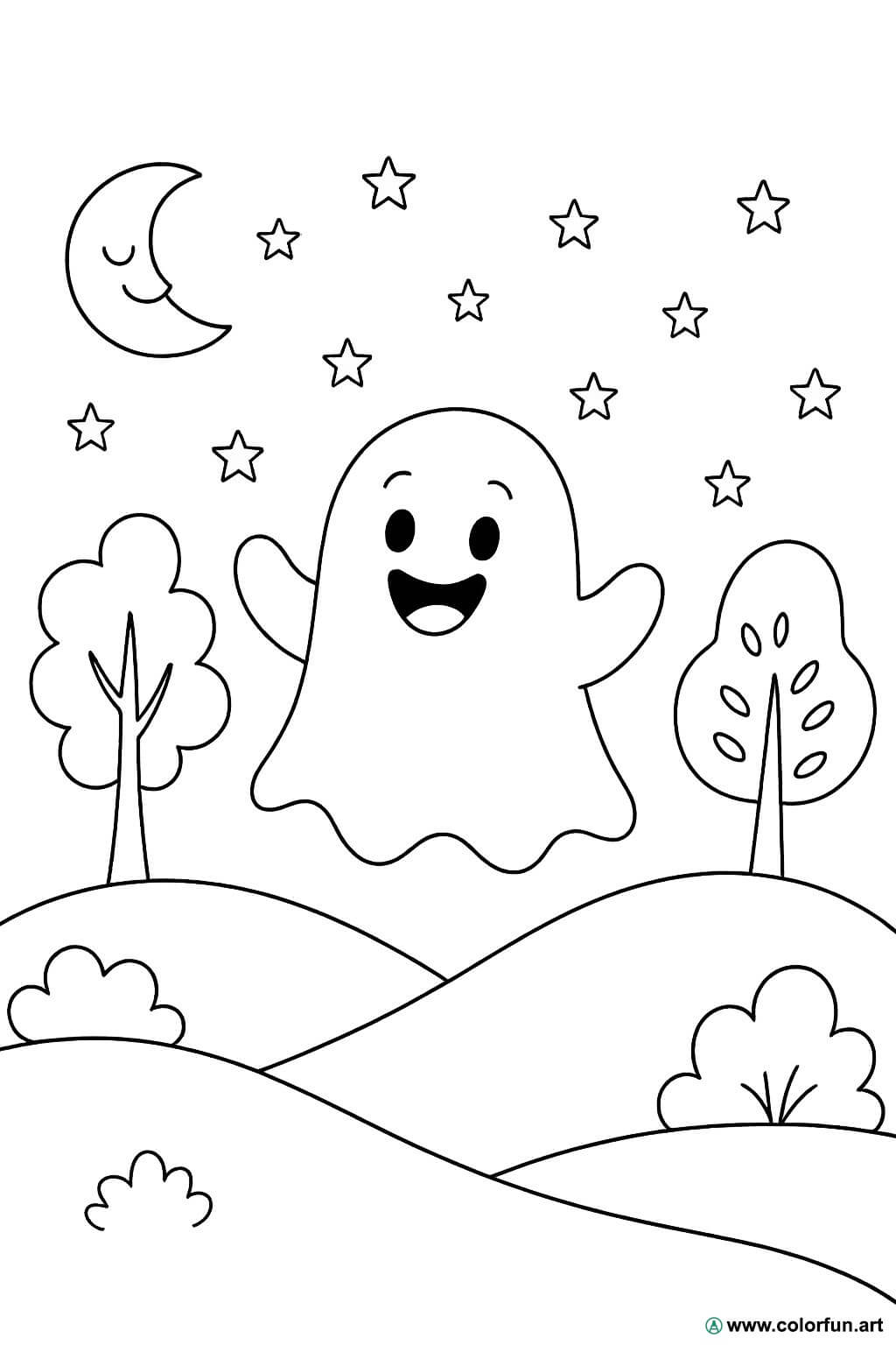 Coloring page of a nocturnal ghost Download or Print for free