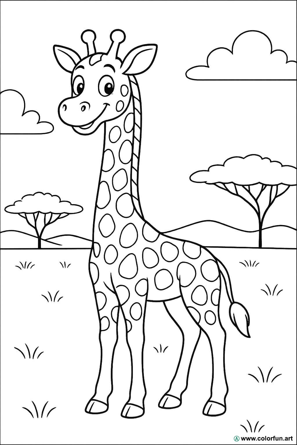 Coloriage de girafe cartoon à Télécharger ou à Imprimer gratuitement