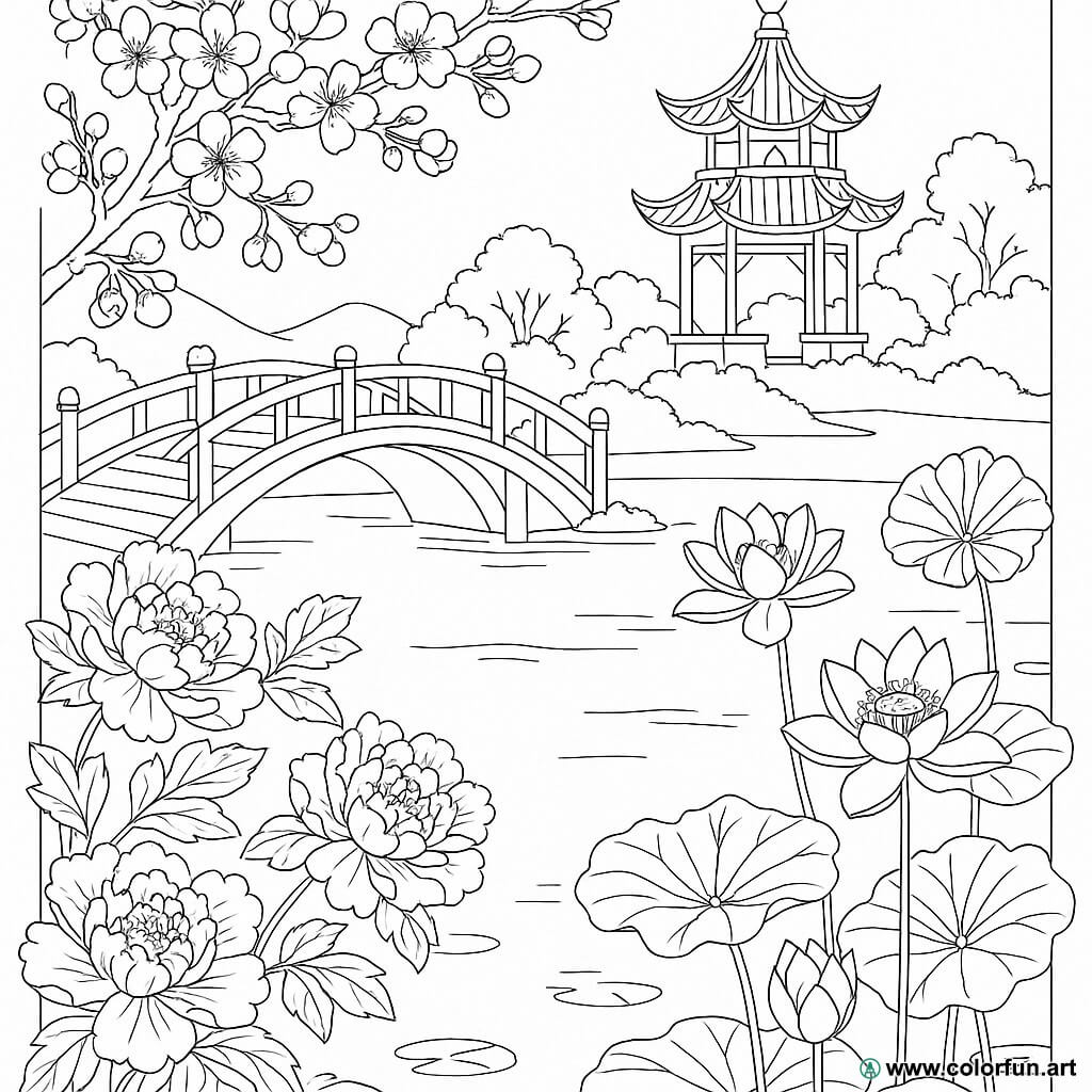Chinese flower coloring page Download or Print for free