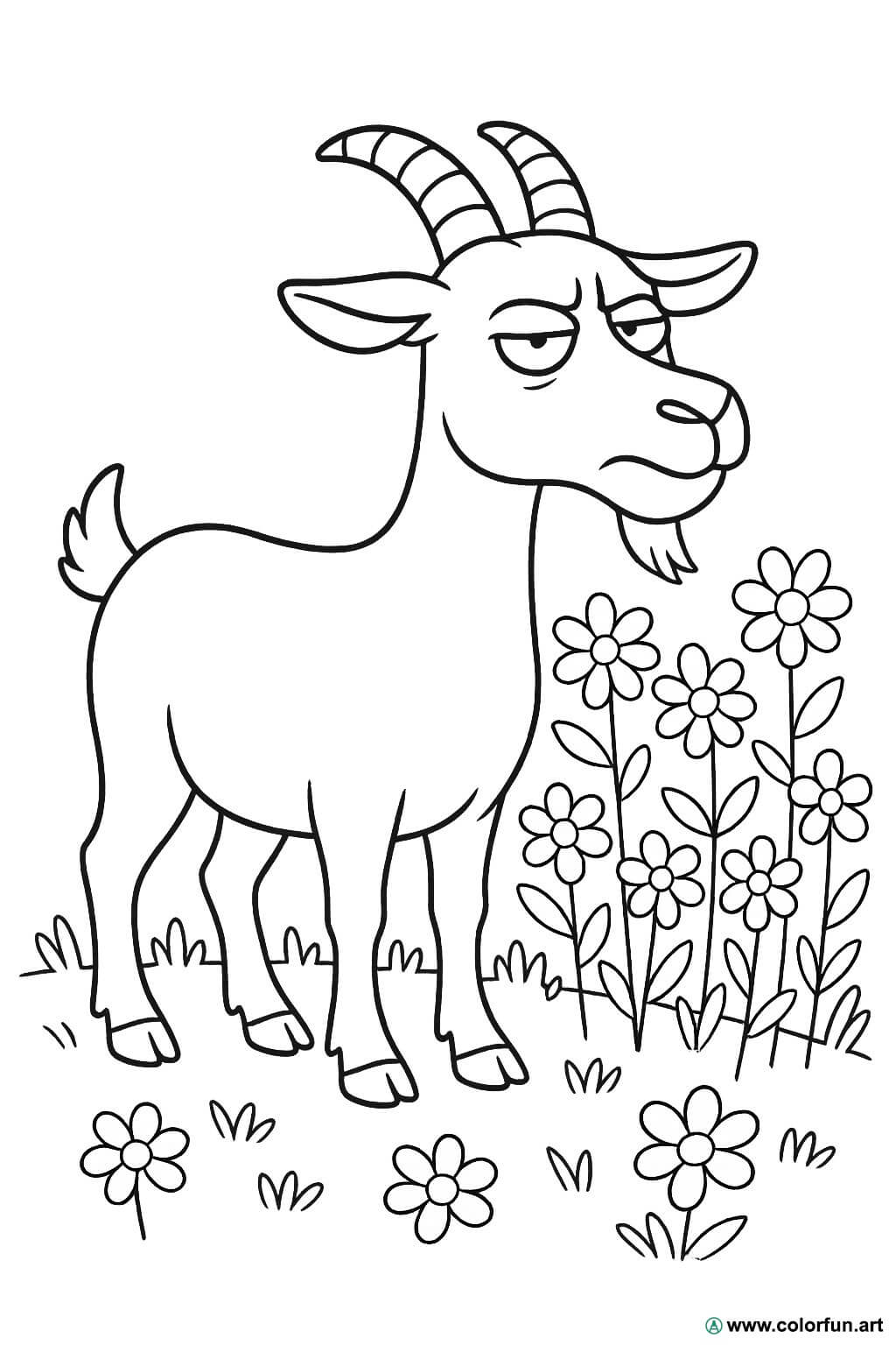 Coloring page of a stubborn goat Download or Print for free