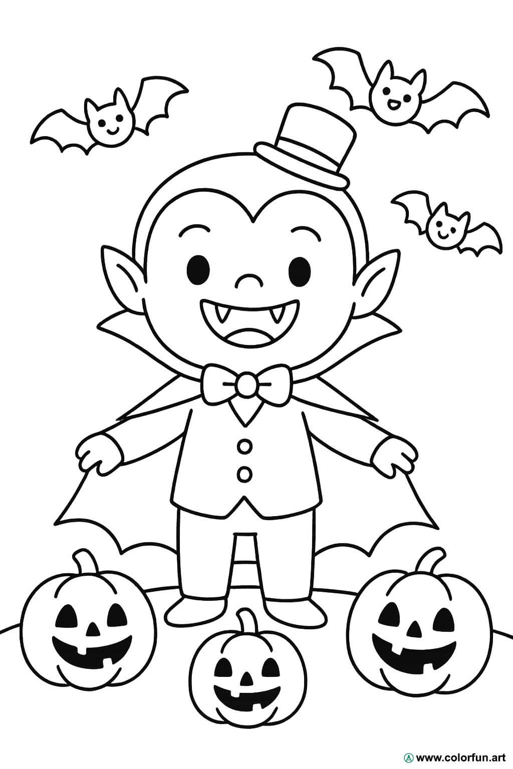 Simple Halloween coloring page: cute vampire Download or Print for free