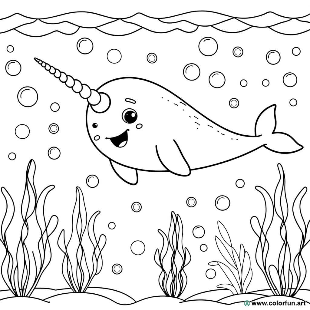 Dibujo para colorear del narval bajo el agua Descargar o Imprimir de ...