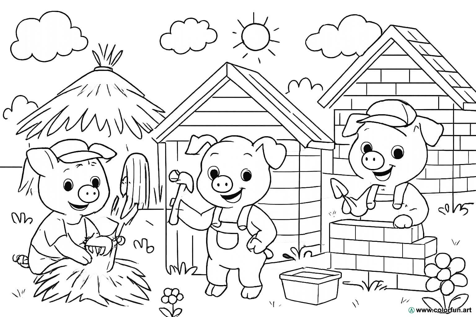 Dibujo Para Colorear Divertido De Los Tres Cerditos Descargar O