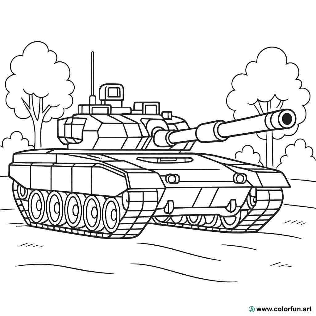 Coloring page of a modern tank Download or Print for free