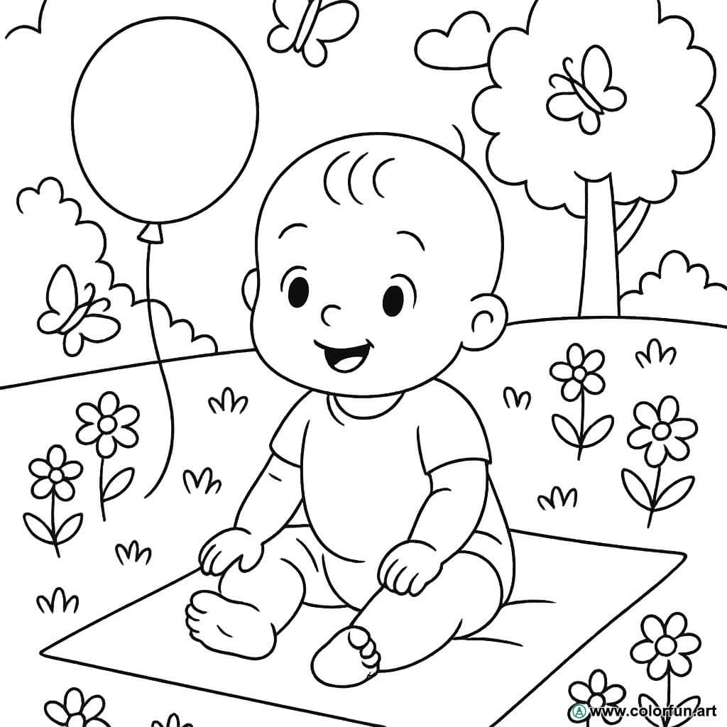Dibujo para colorear de un bebé humano en un parque Descargar o ...
