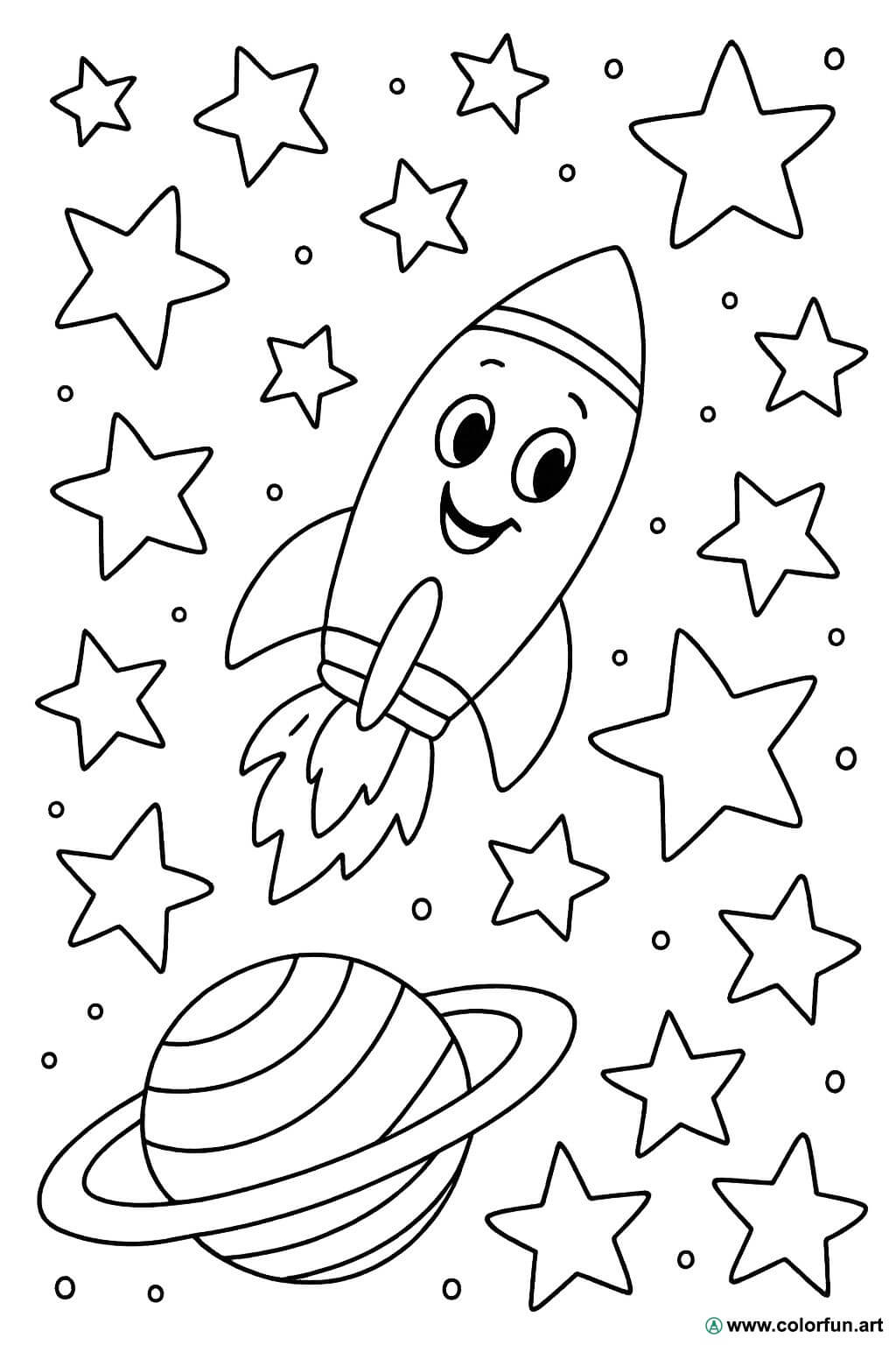 Coloring page of stars in space Download or Print for free
