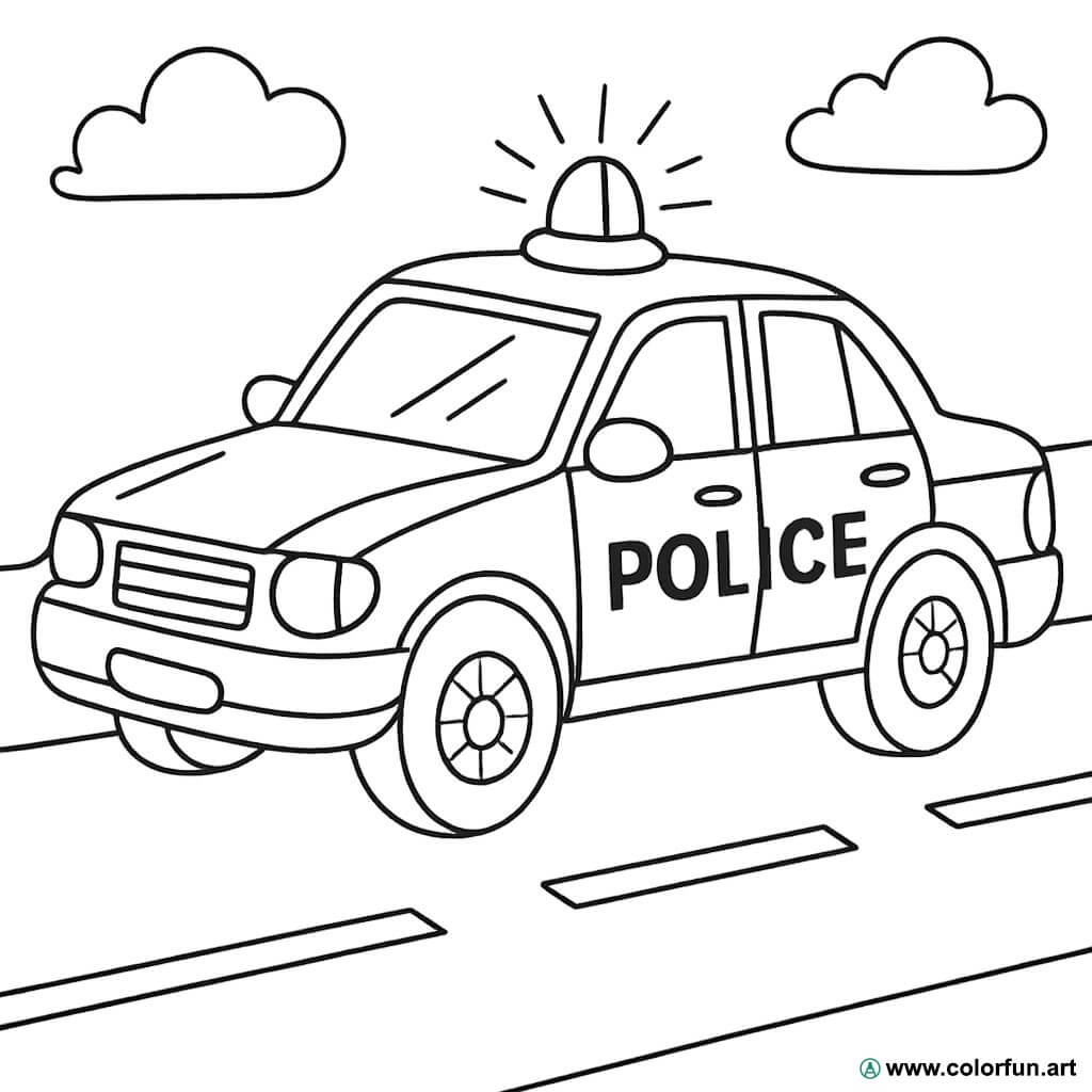Coloring page of a police car on the road Download or Print for free