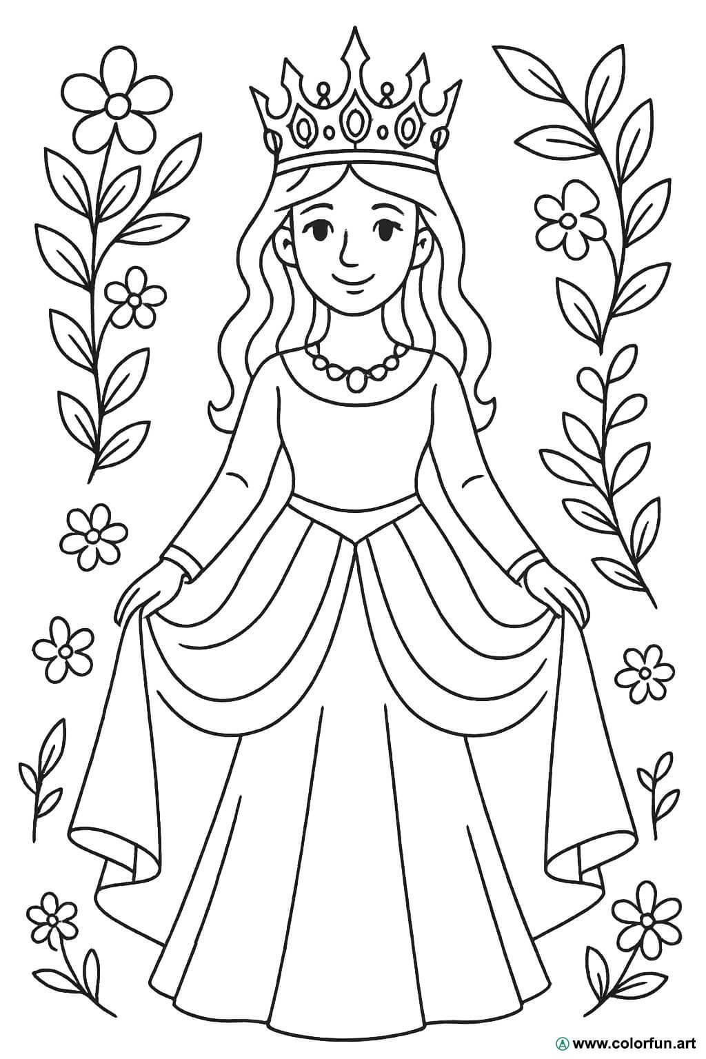 Planșă de colorat cu regina și coroană Descărcați sau tipăriți gratuit