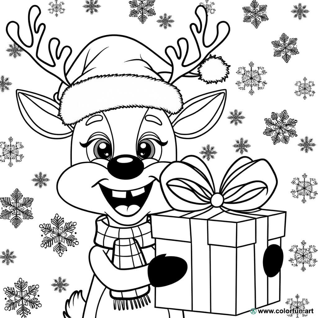Christmas coloring page with reindeer to give as a gift Download or ...