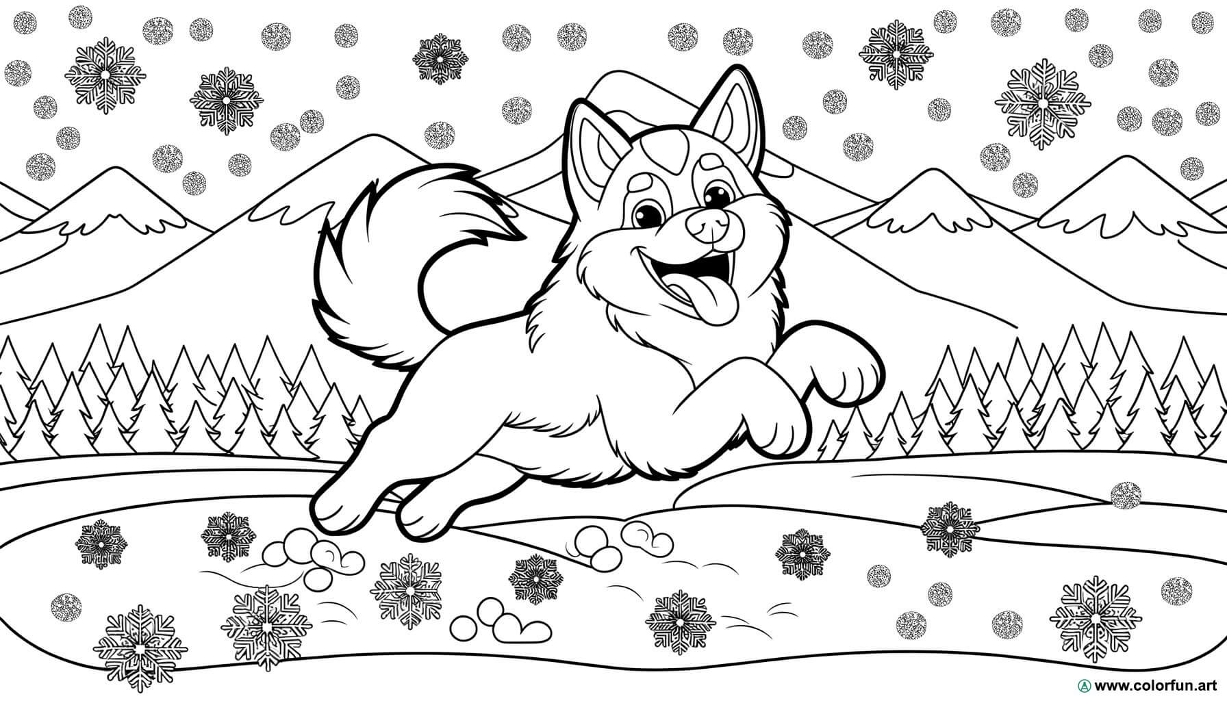 Coloring page of a husky playing Download or Print for free