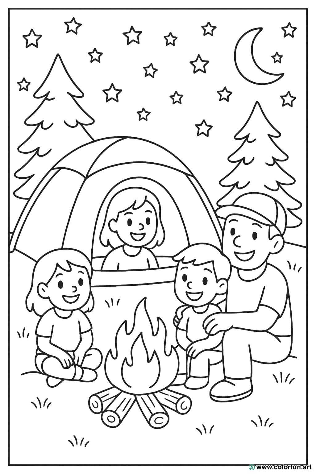 Camping coloring page under the stars Download or Print for free