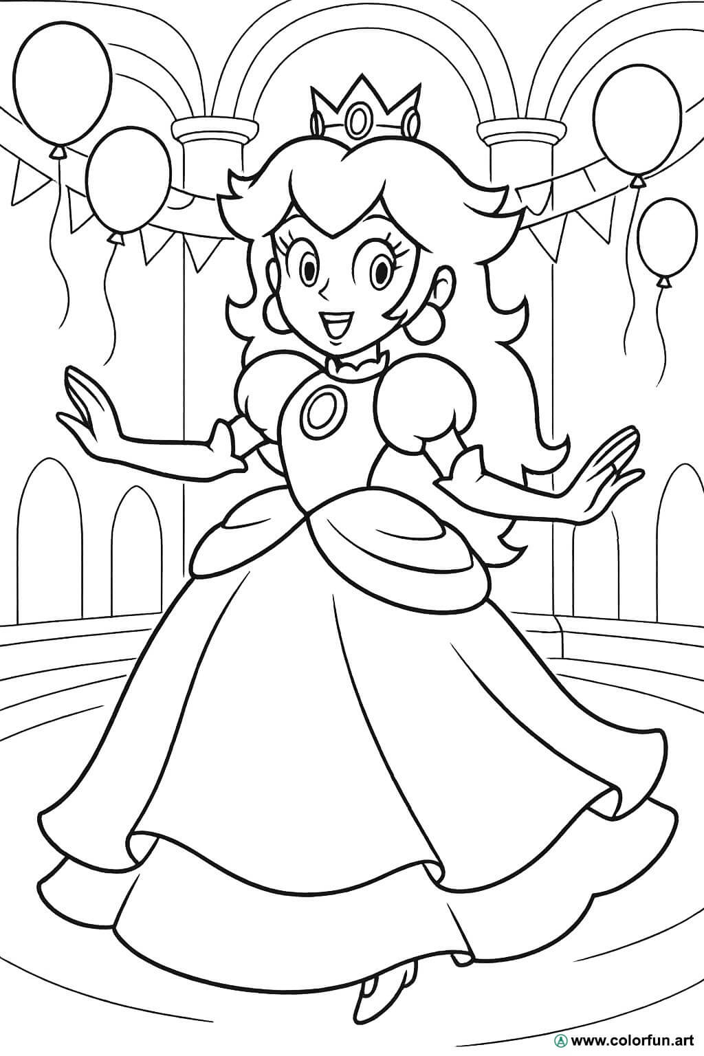 Princess Peach Coloring Page at the Ball Download or Print for free