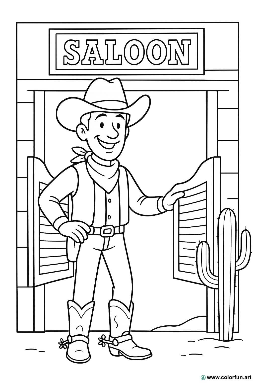 Dibujo para colorear de un vaquero en el saloon Descargar o Imprimir de ...