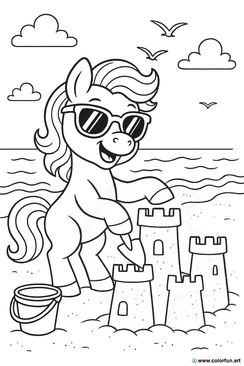 Ausmalbild eines Ponys am Strand Kostenloser Download oder Ausdruck ...