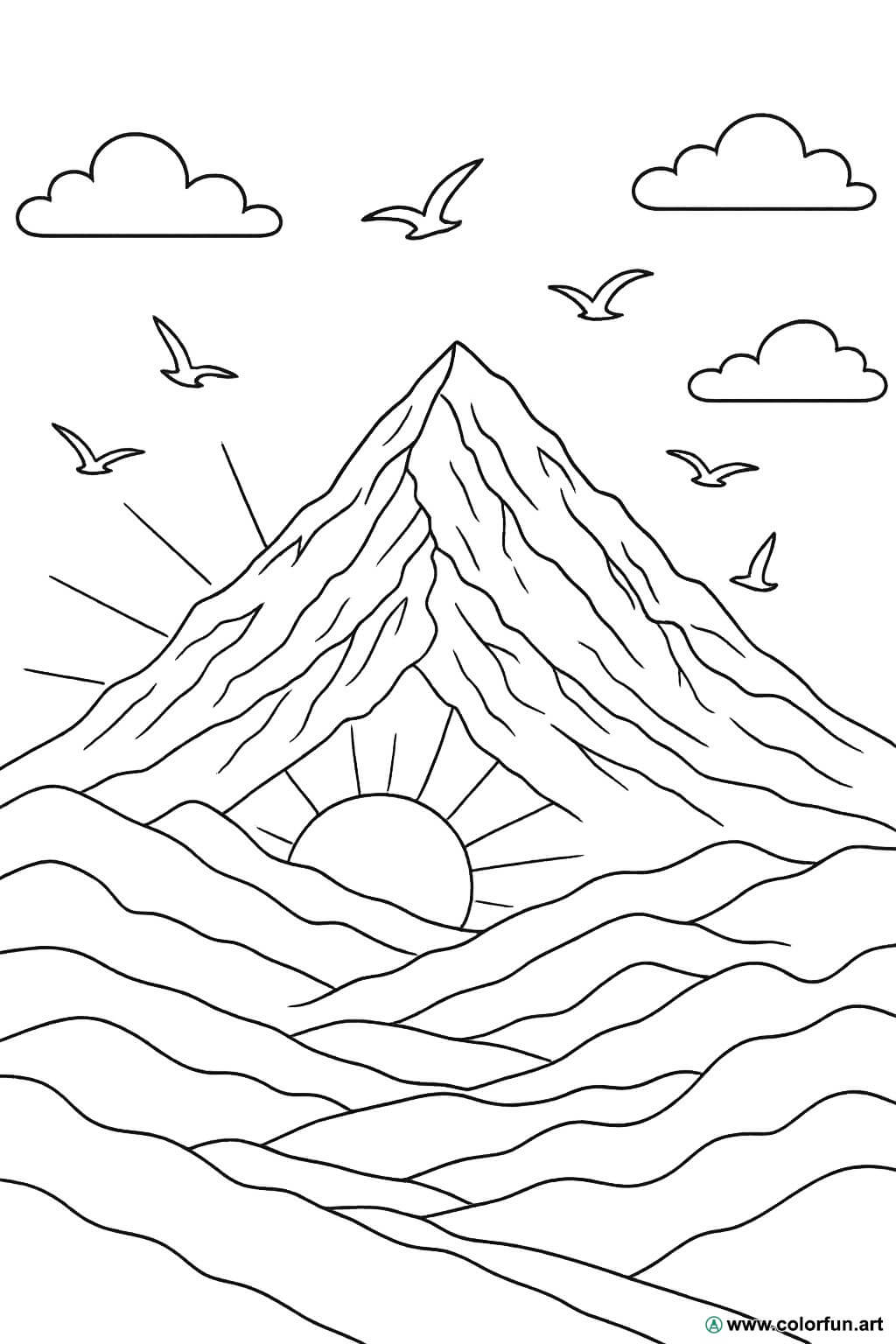 Everest coloring page at sunset Download or Print for free