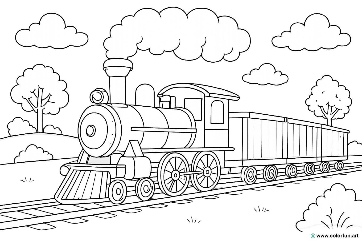 Dibujo para colorear de un tren sobre las vías Descargar o Imprimir de ...